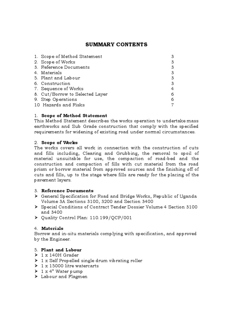 Bulk Earthworks - Method Statement | PDF | Road | Specification ...