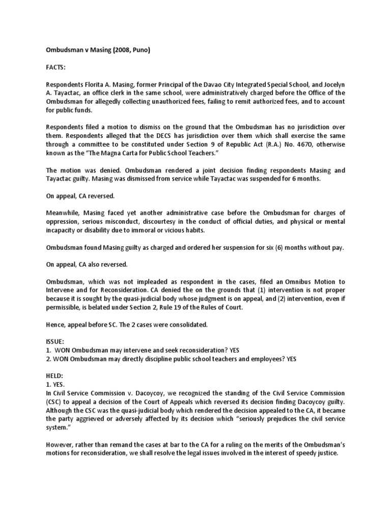 Omb V Masing | PDF | Judgment (Law) | United States Congress