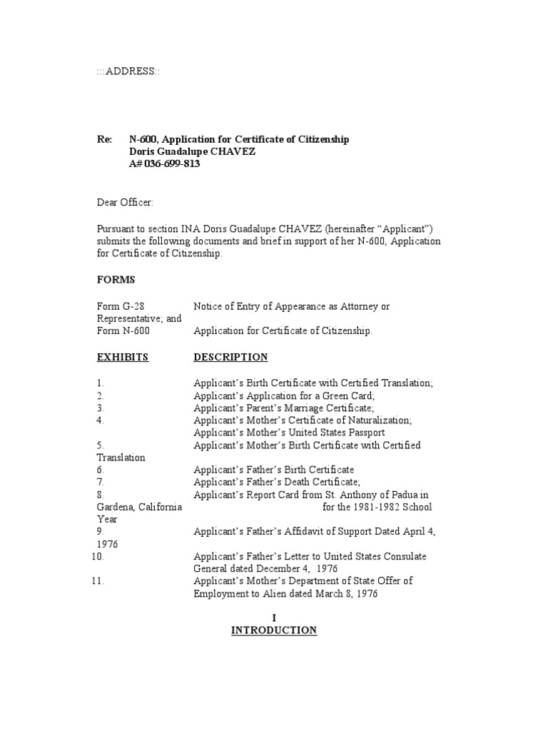 N600 Sample | United States Nationality Law | Naturalization