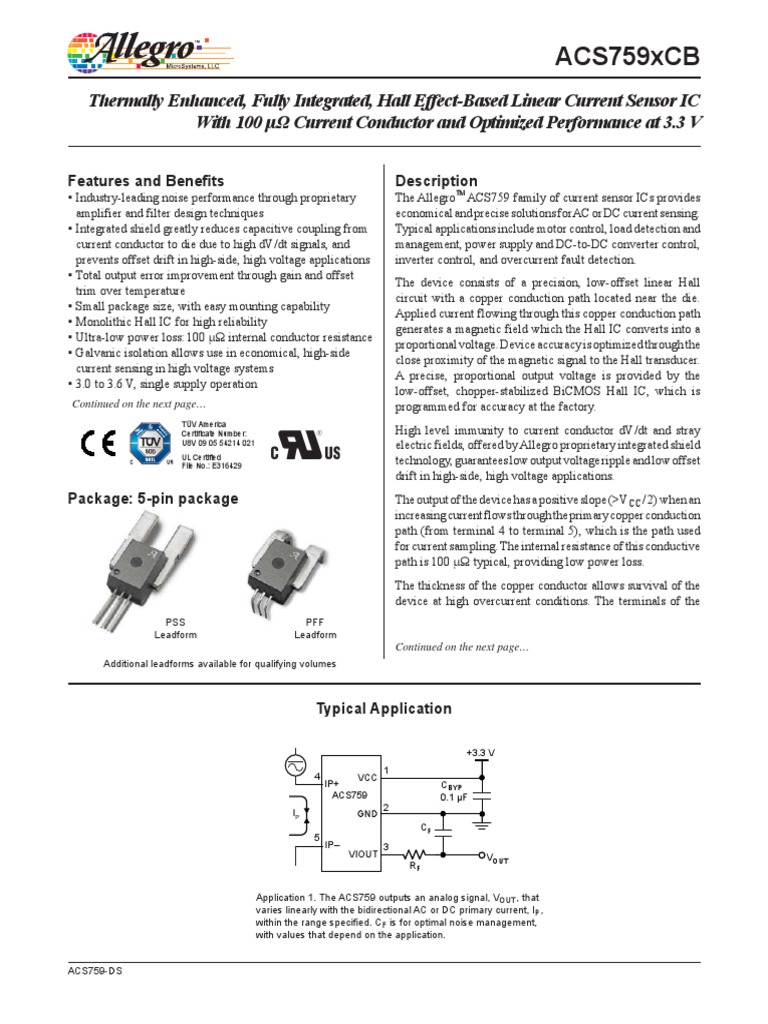 ACS759 Datasheet | PDF | Sensor | Electric Current