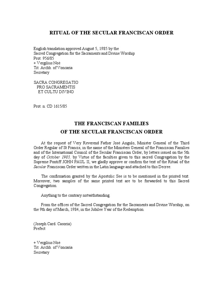 Ritual of The Secular Franciscan Order | PDF | Mass (Liturgy) | Jesus