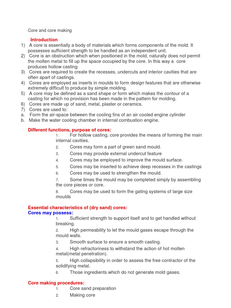 Core and Core Making | PDF | Casting (Metalworking) | Metalworking