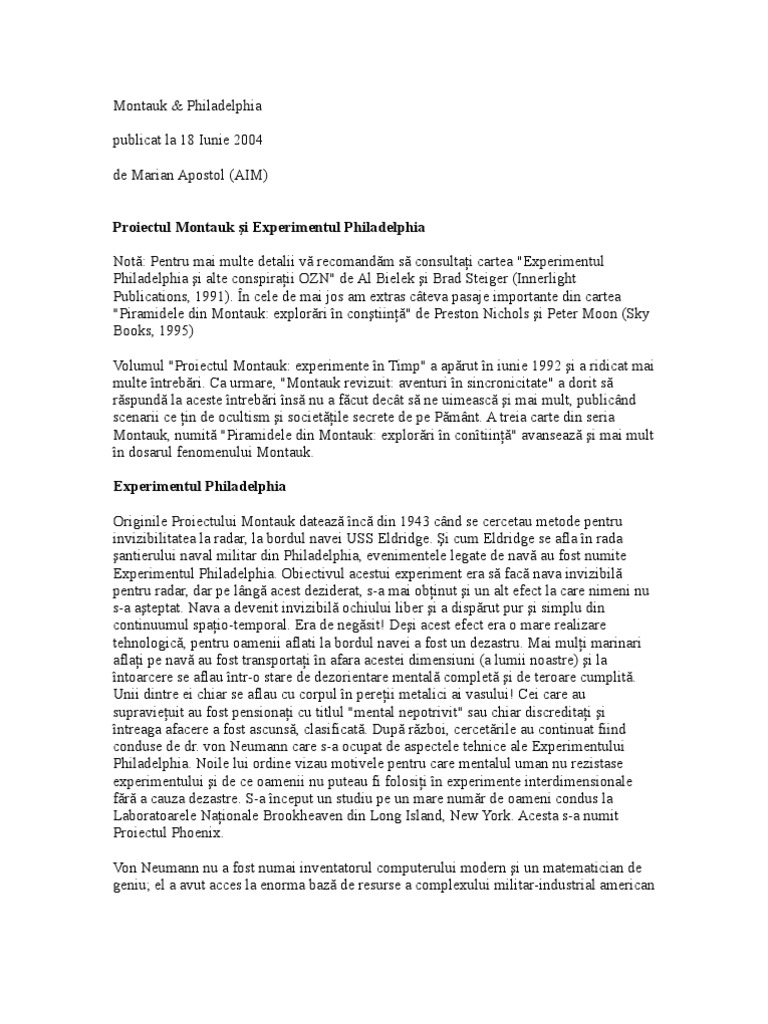 Experimentul Philadelphia | PDF