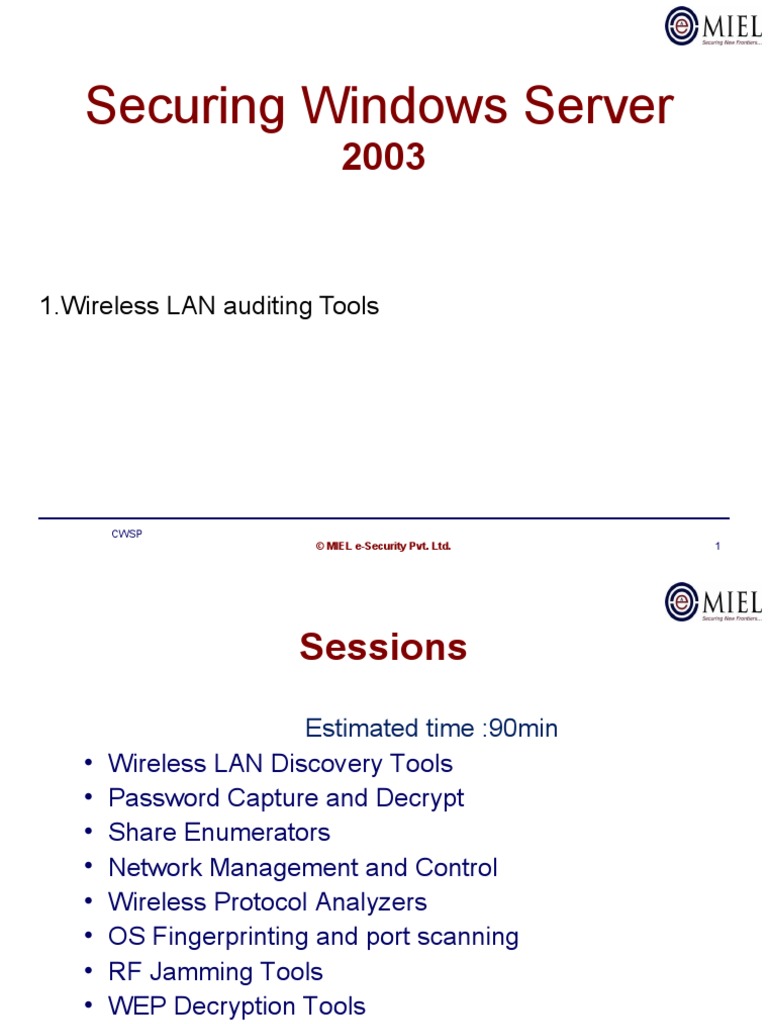 Securing Windows Server: 1.wireless LAN Auditing Tools | PDF | Computer Security | Security