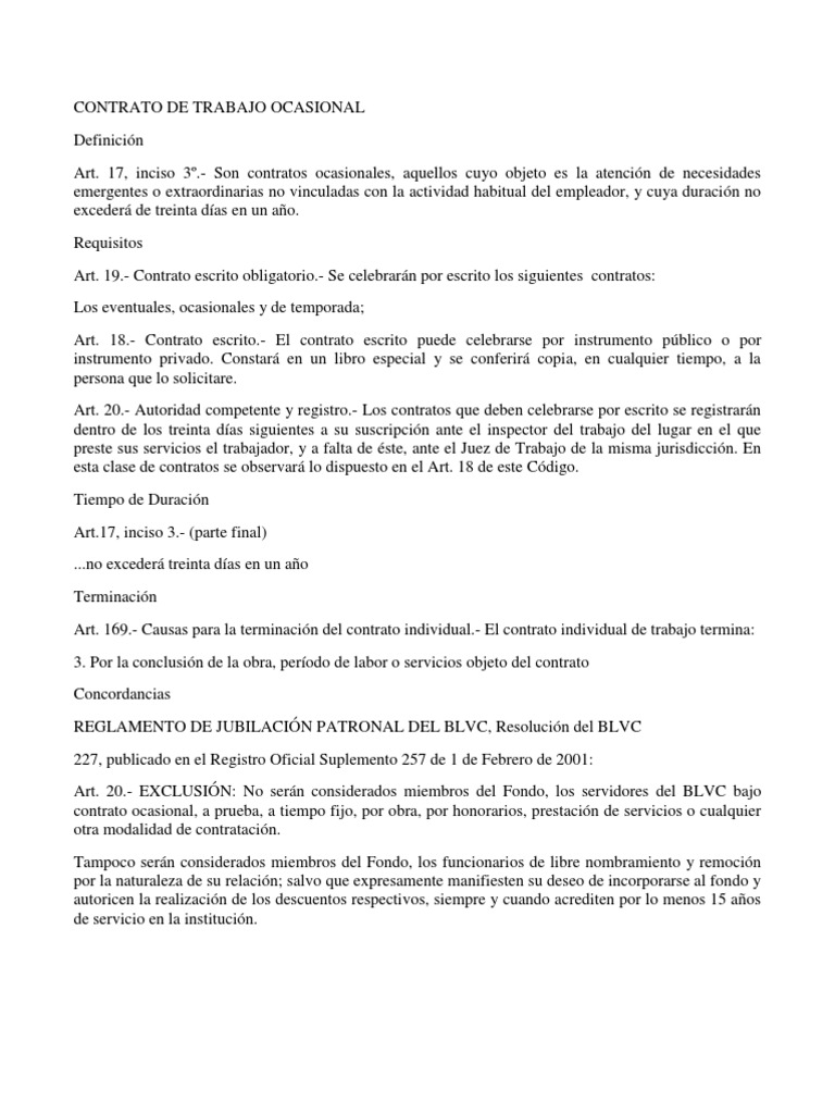 Contrato de Trabajo Ocasional | PDF | Salario | Derecho laboral