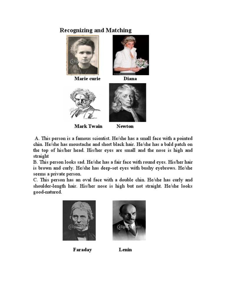 Famous Figures: Descriptions & Matches | PDF | Language Arts ...