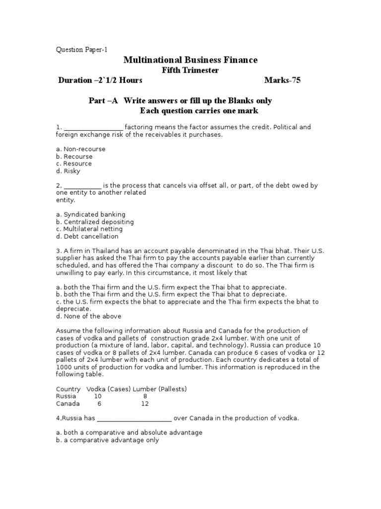 MBF Question Paper in Two Sets | PDF | Equity (Finance) | Foreign Exchange Market