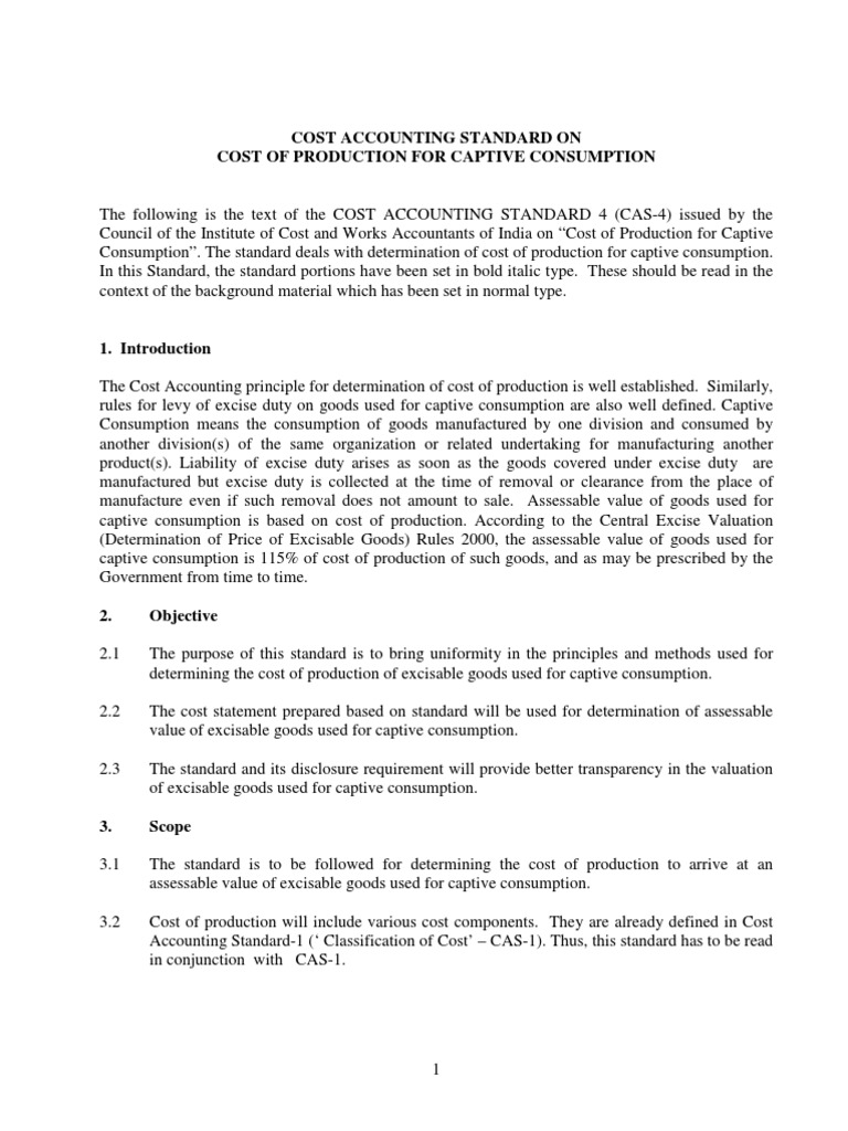 CAS 4-Cost of Prod. For Captive Consumption | PDF | Scrap | Expense