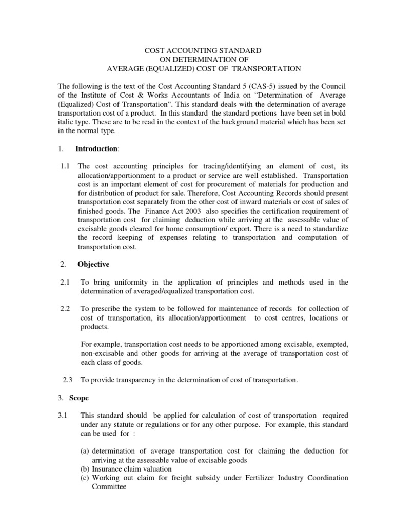 CAS 5-Average Cost of Transportation | PDF | Cost Accounting | Transport