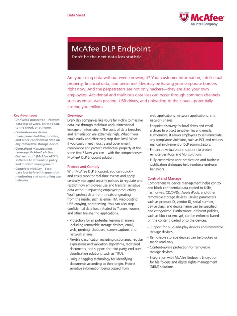 McAfee DLP Endpoint Datasheet | PDF | Malware | Microsoft Windows