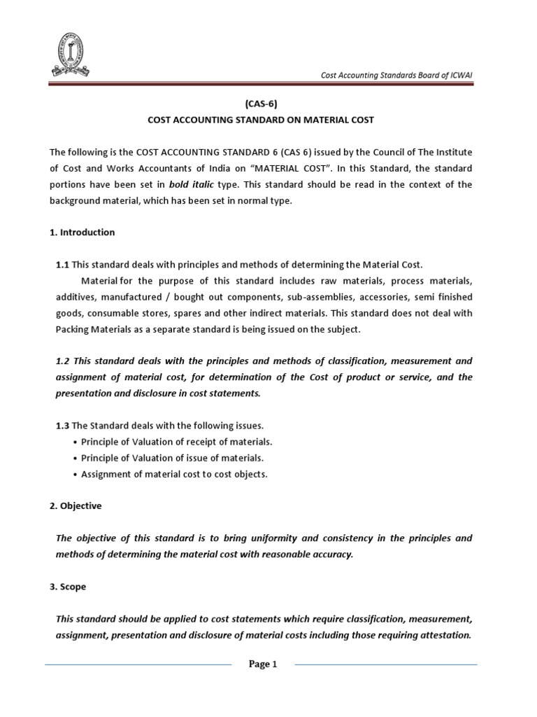 CAS-6: Material Cost Accounting Standards | PDF | Cost Accounting | Cost