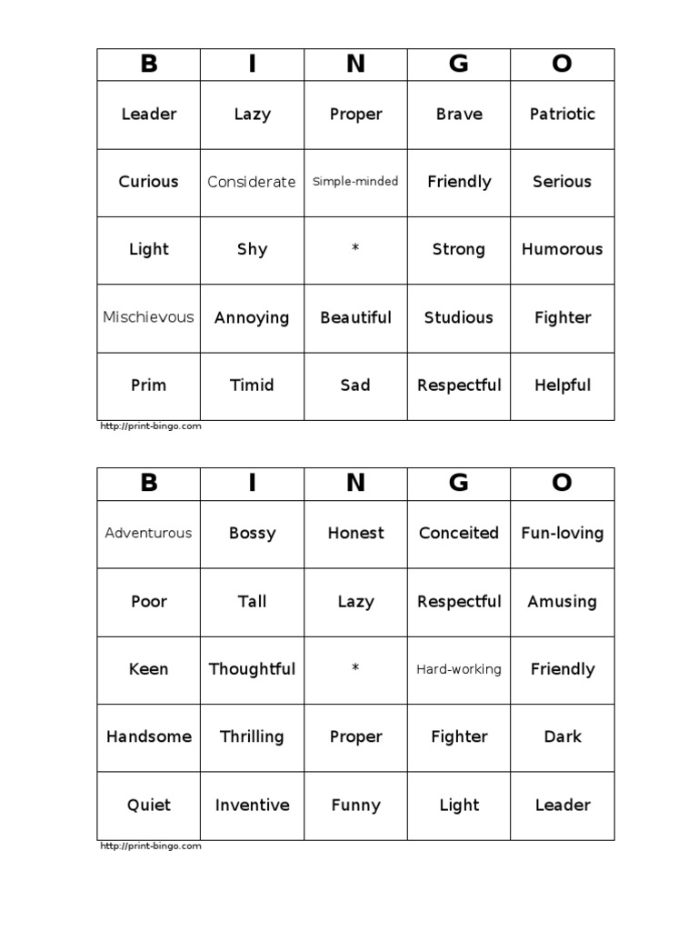 Personality Traits Bingo | PDF