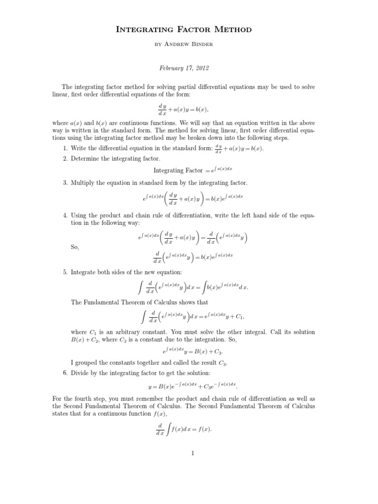 Integrating Factor Method - Differential Equations | PDF
