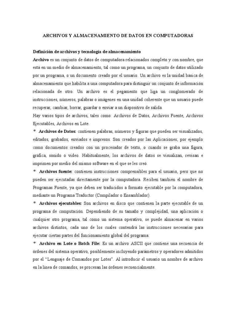 Archivos y Almacenamiento de Datos en Computadoras | PDF | Dispositivo ...