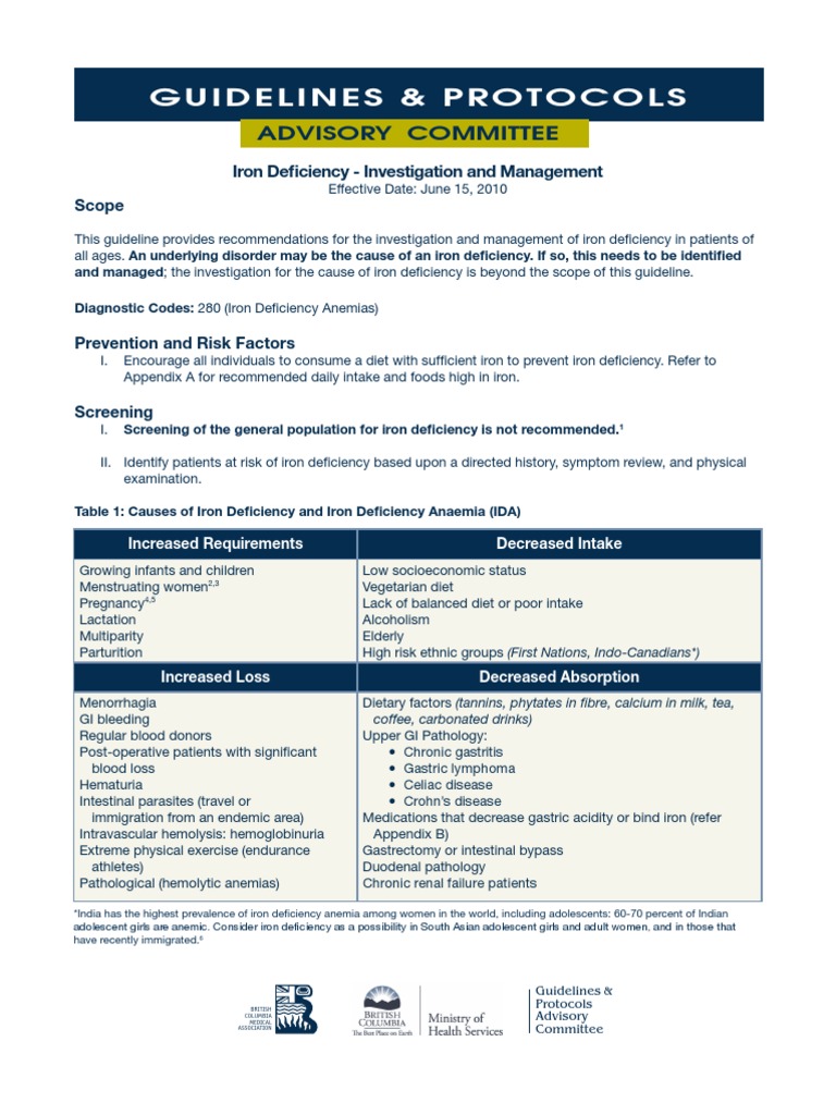 Iron Deficiency - Investigation and Management | PDF | Anemia | Dose ...