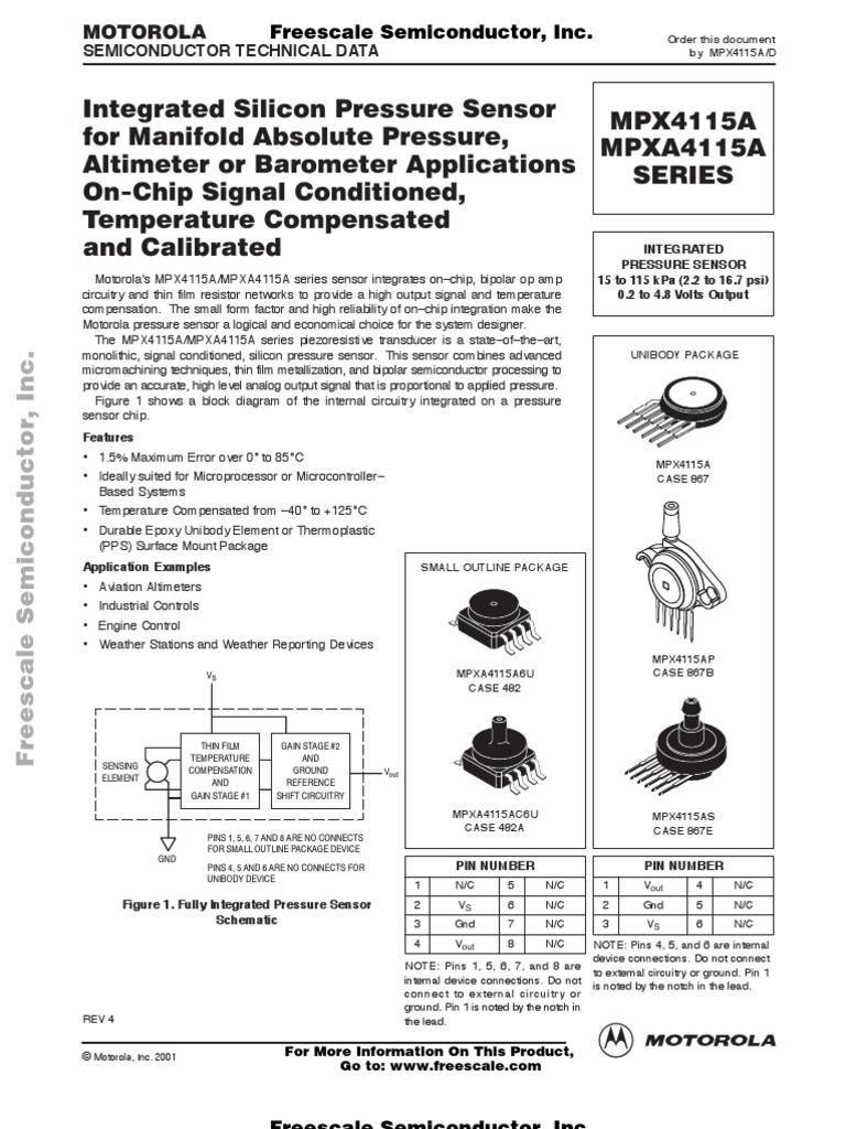 MPXA4511A Pressure Sensor | PDF | Integrated Circuit | Sensor