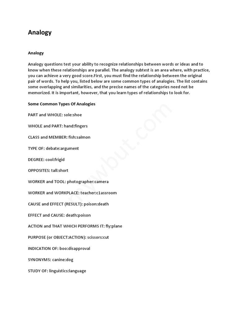 Analogies: Understanding Relationships Between Words and Ideas | PDF ...