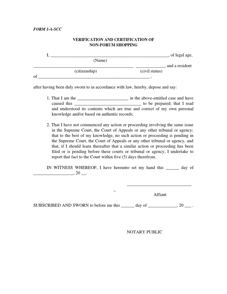 FORM 1 A SCC Verification NonForumShopping | PDF