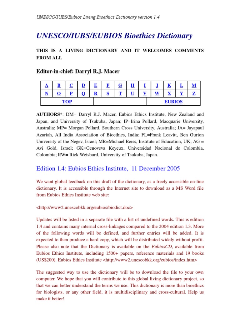 UNESCO IUBS Eubios Bioethic Dictionary | PDF | Adrenal Gland ...