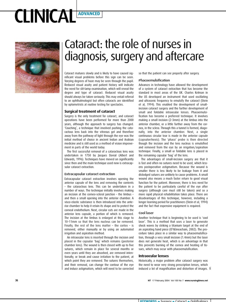 Cataract: The Role of Nurses in Diagnosis, Surgery and Aftercare | PDF ...