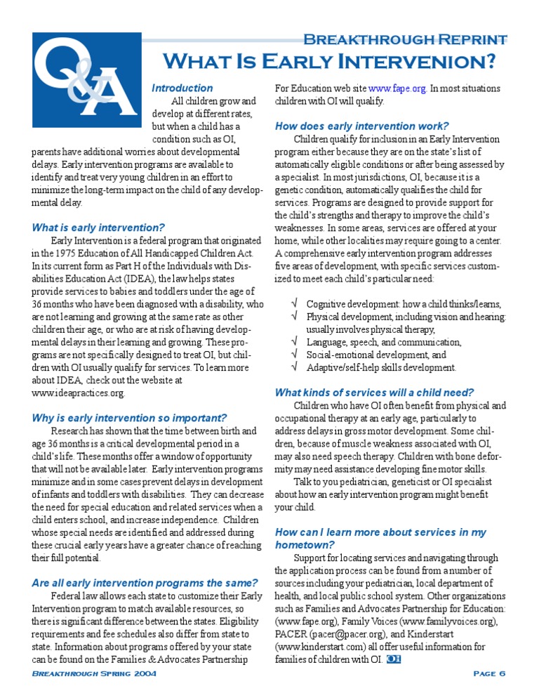 Early Intervention | PDF | Human Development | Cognition