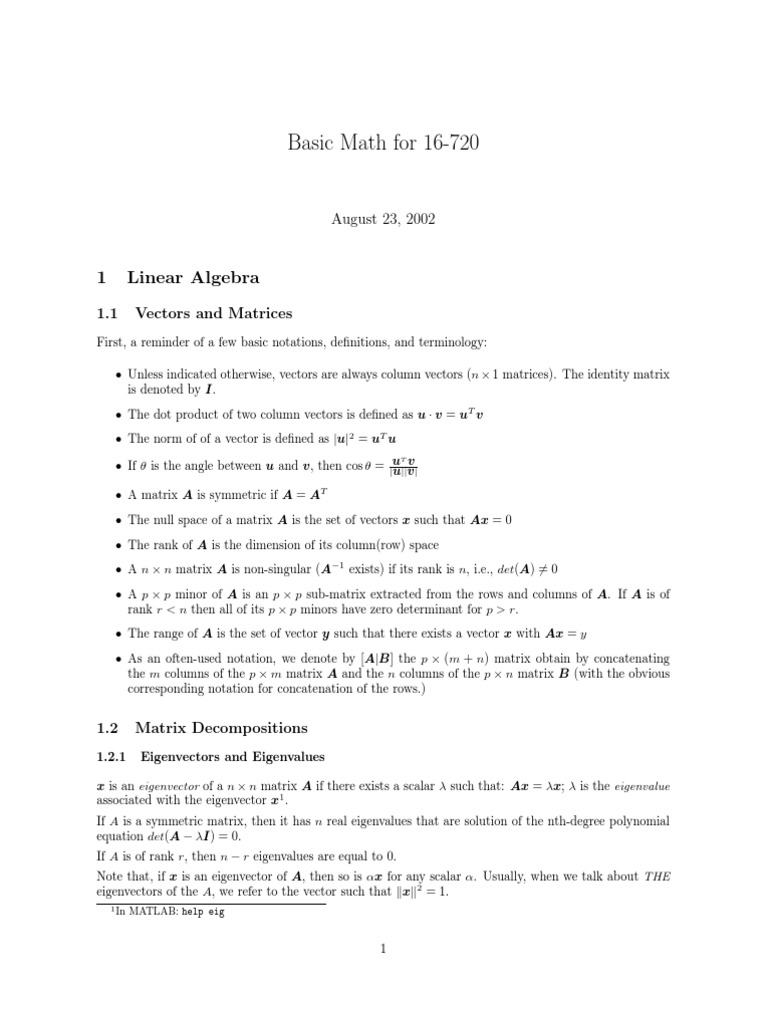 Math Primer | PDF | Eigenvalues And Eigenvectors | Matrix (Mathematics)
