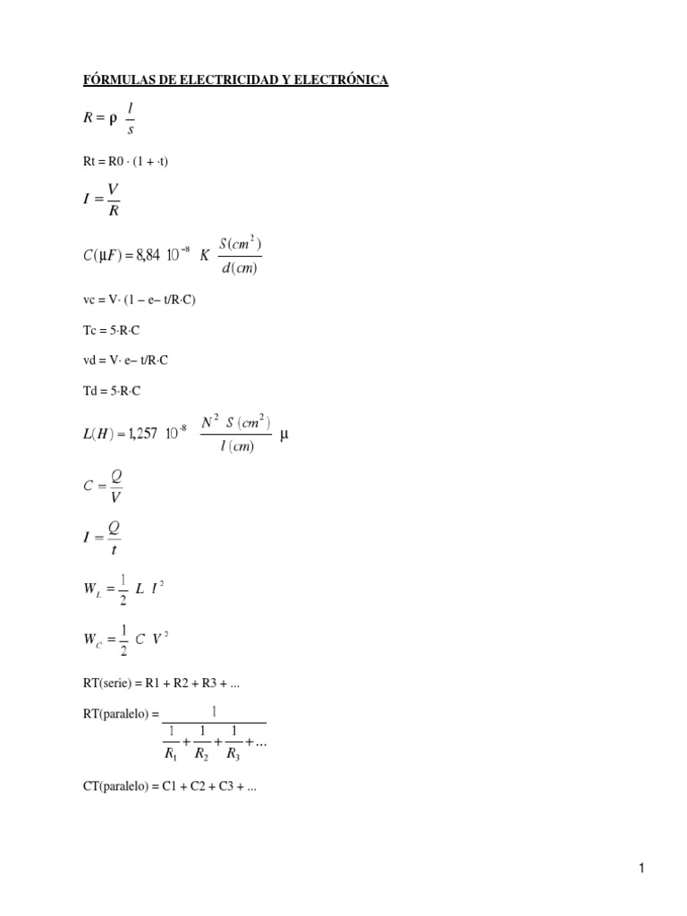 Fórmulas de Electricidad y Electrónica | PDF