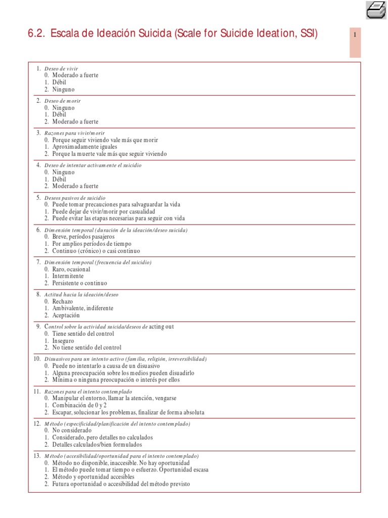Escala de Ideación Suicida (Scale For Suicide Ideation, SSI) | PDF