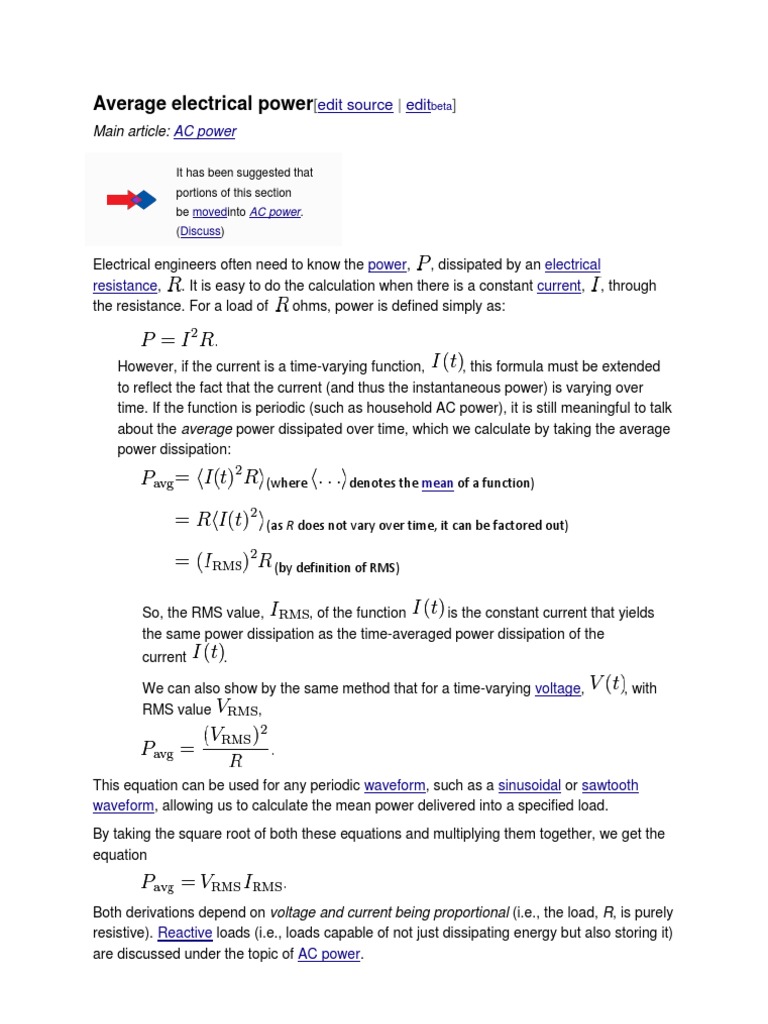 Average Electrical Power | PDF | Root Mean Square | Ac Power