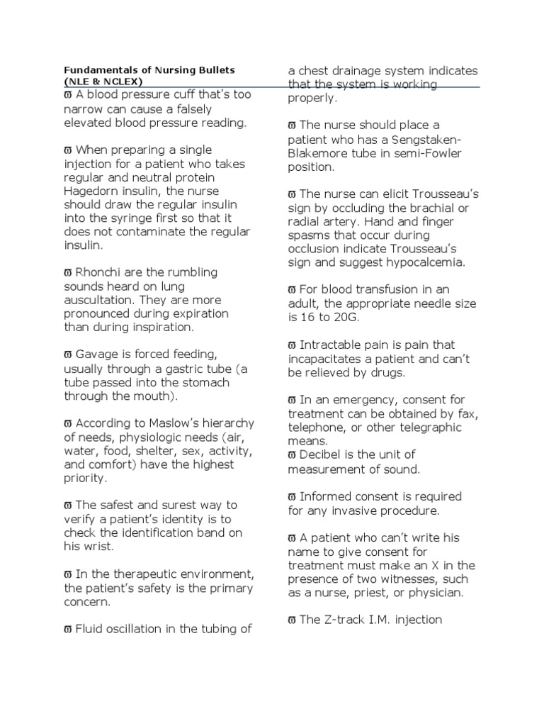 Fundamentals of Nursing Bullets (Nle & Nclex) | PDF | Intravenous ...