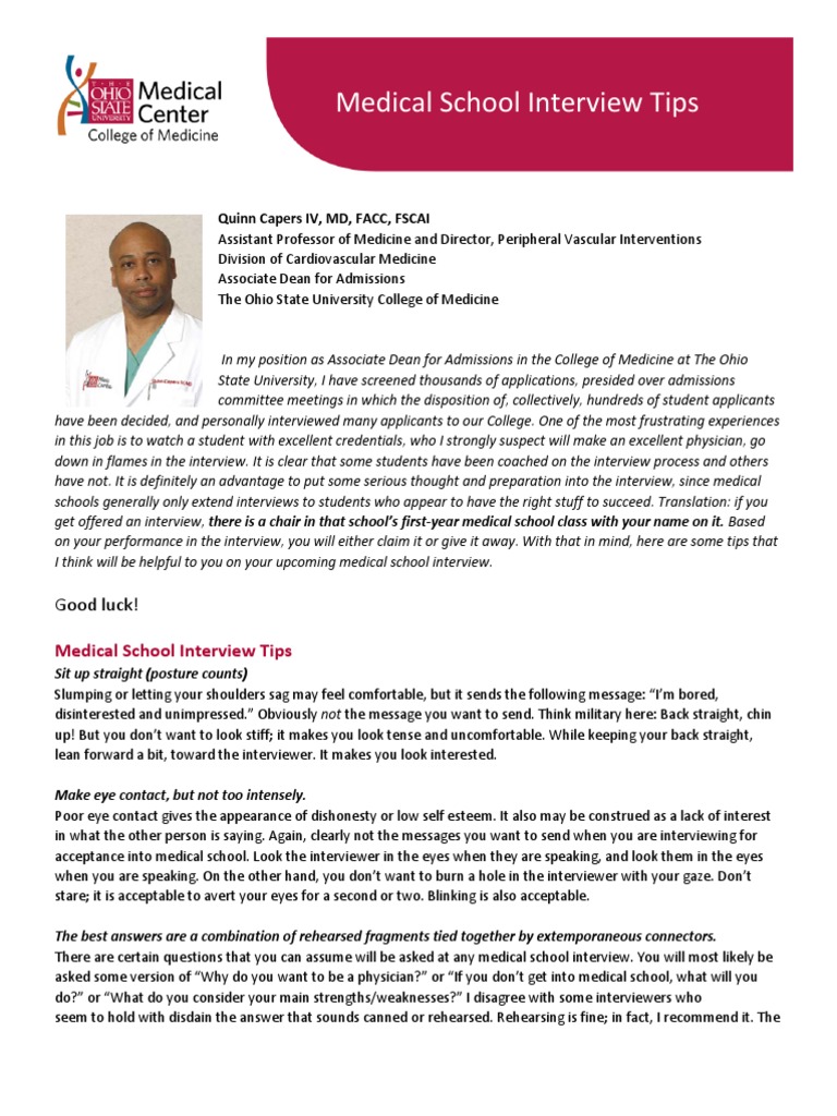 Medical School Interview Tips: Good Luck! | PDF