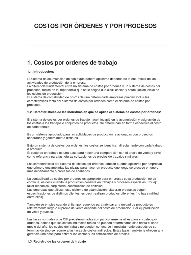 Costos Por Órdenes y Por Procesos | PDF | Costo | Inventario