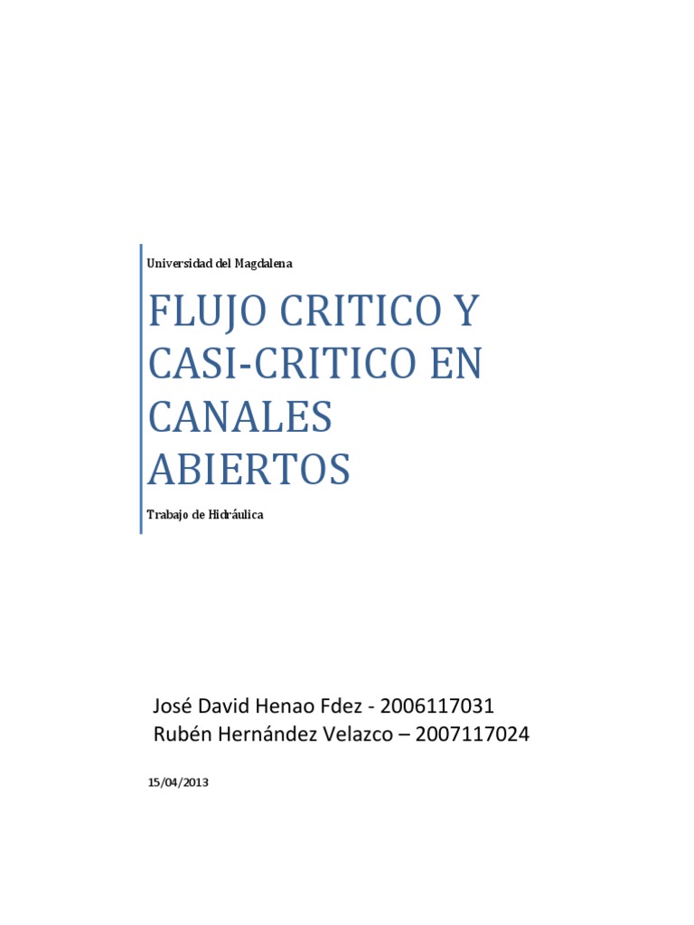 Trabajo Flujo Critico y Casi-Critico | PDF | Descarga (hidrología ...
