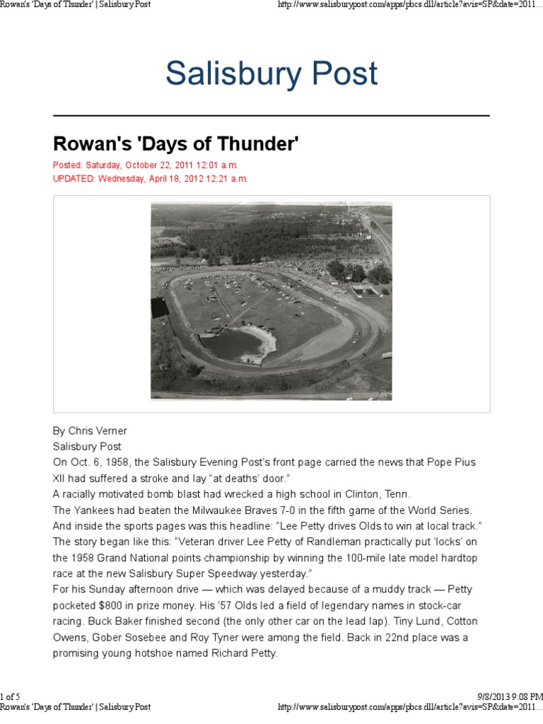2011 Salisbury Post Salisbury Super Speedway | PDF | Oval Track Racing ...