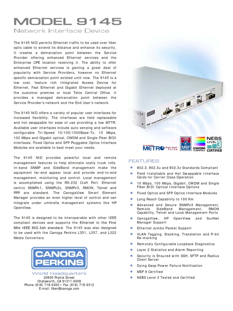Canoga 9145 | PDF | Ethernet | Internet Architecture
