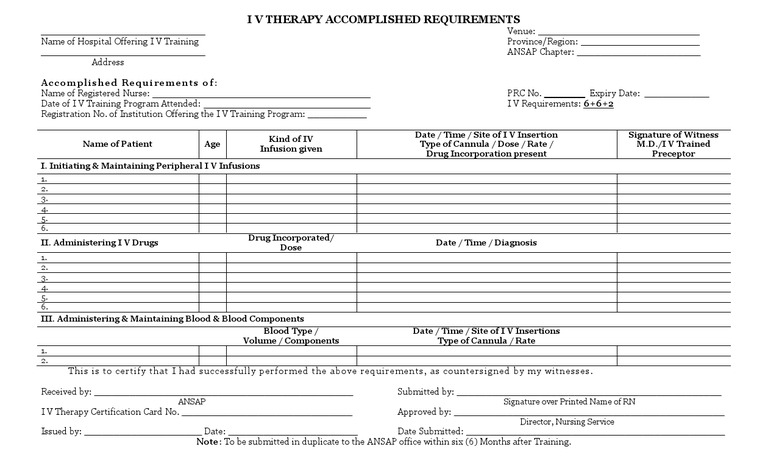 IV Therapy Accomplished Requirements Form | PDF | Business | Finance ...