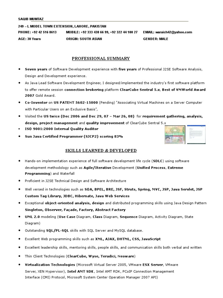 Saqib CV | PDF | Desktop Virtualization | Java Server Pages