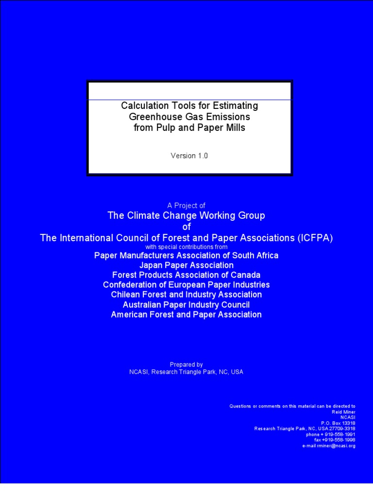 Calculation Tools For Estimating Greenhouse Gas Emissions Pulp & Paper ...