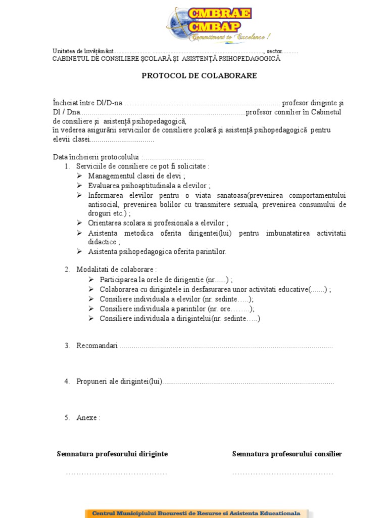 Protocol Colaborare Diriginti 2009 | PDF