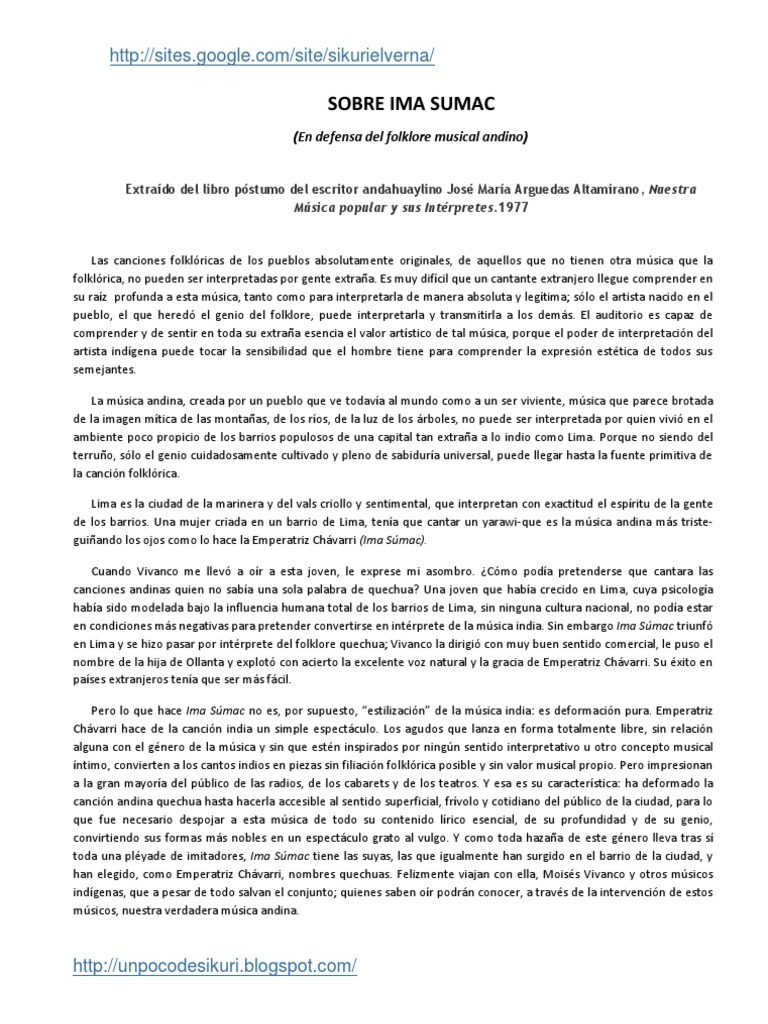 Sobre Ima Súmac | PDF | Folklore | Entretenimiento (general)