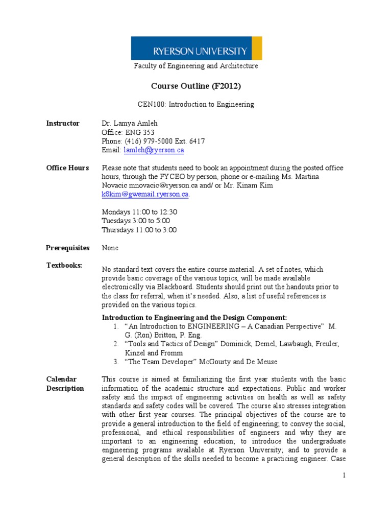 CEN100: Intro to Engineering Course Guide | PDF | Test (Assessment ...