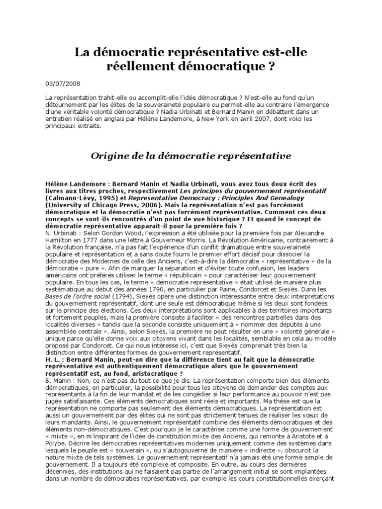 La Démocratie Représentative | PDF | Politique | Sciences sociales