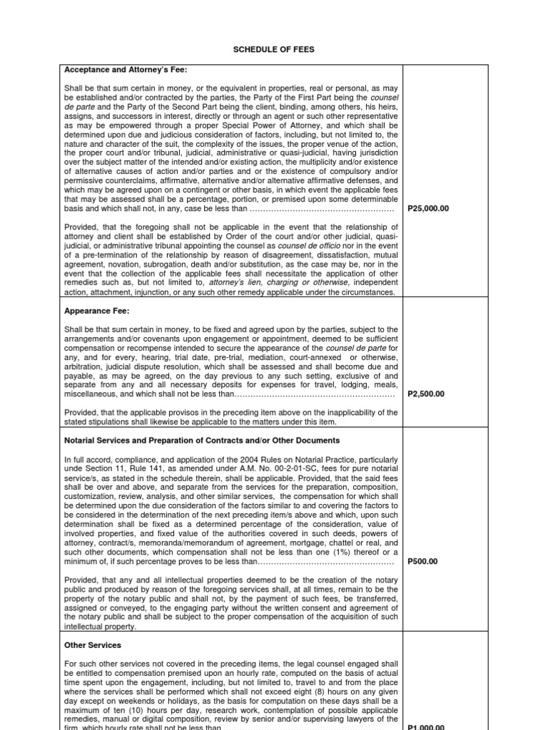 Schedule of Fees Hehe | PDF | Lawyer | Notary Public