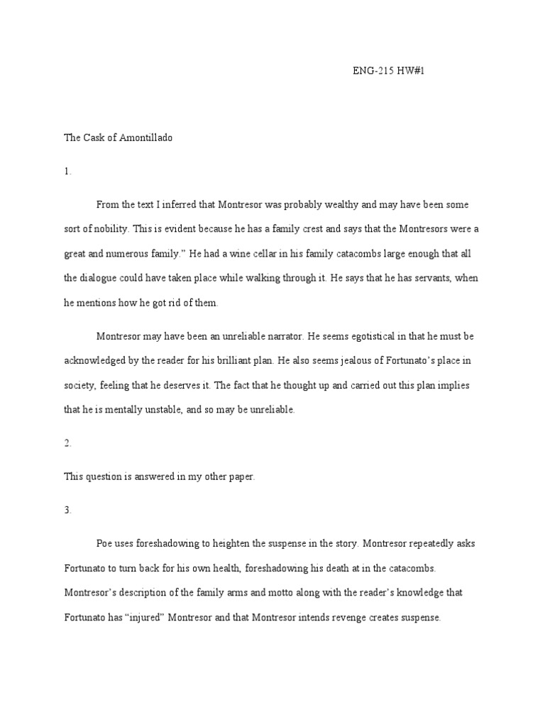 The Cask of Amontillado | PDF | Mystery, Thriller & Crime Fiction