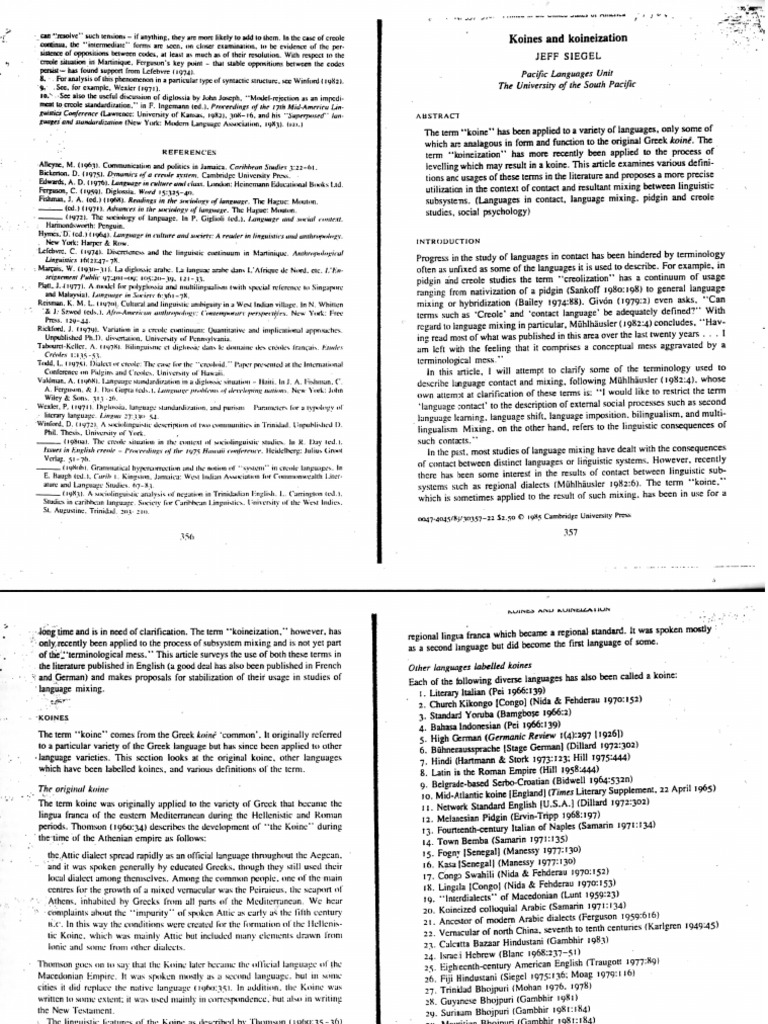 Siegel. Koine and Koineization | PDF | Dialect | Koine Greek