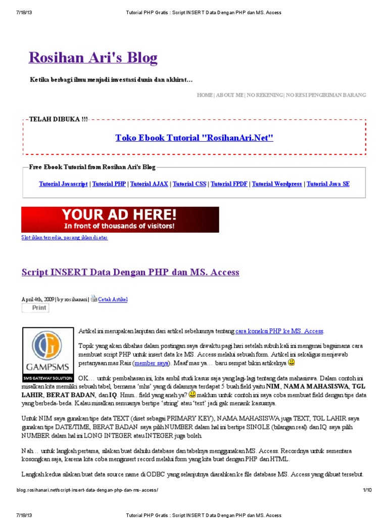 Tutorial Php Gratis Script Insert Data Dengan Php Dan Ms Pdf Pdf 1971