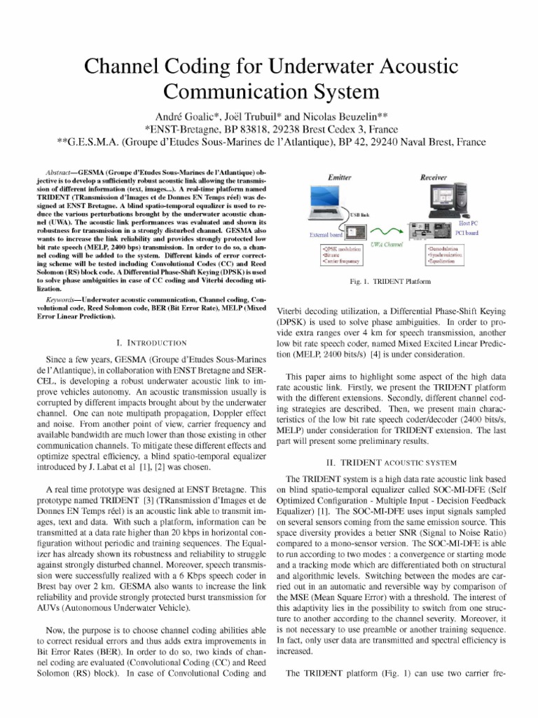 Channel Coding For Underwater Acoustic Communication System | PDF | Forward Error Correction ...