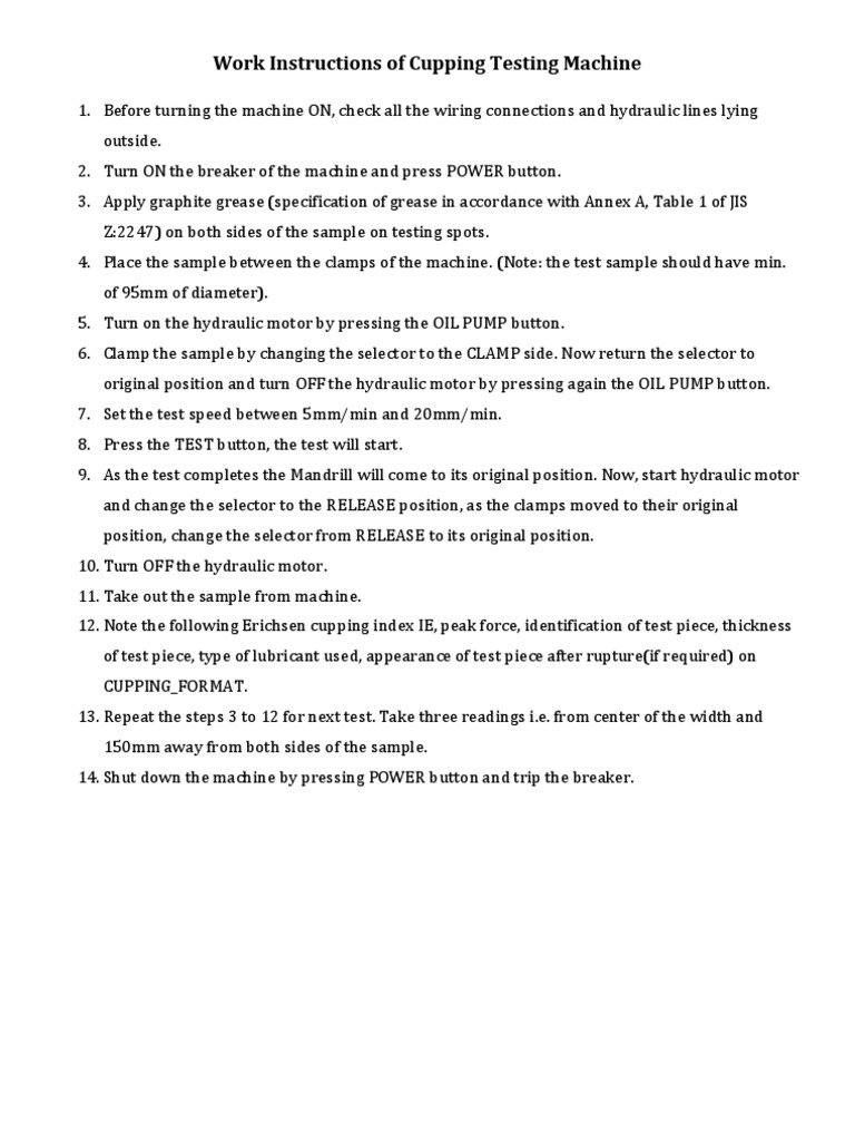 Cupping Test Procedure | PDF | Mechanical Engineering | Nature