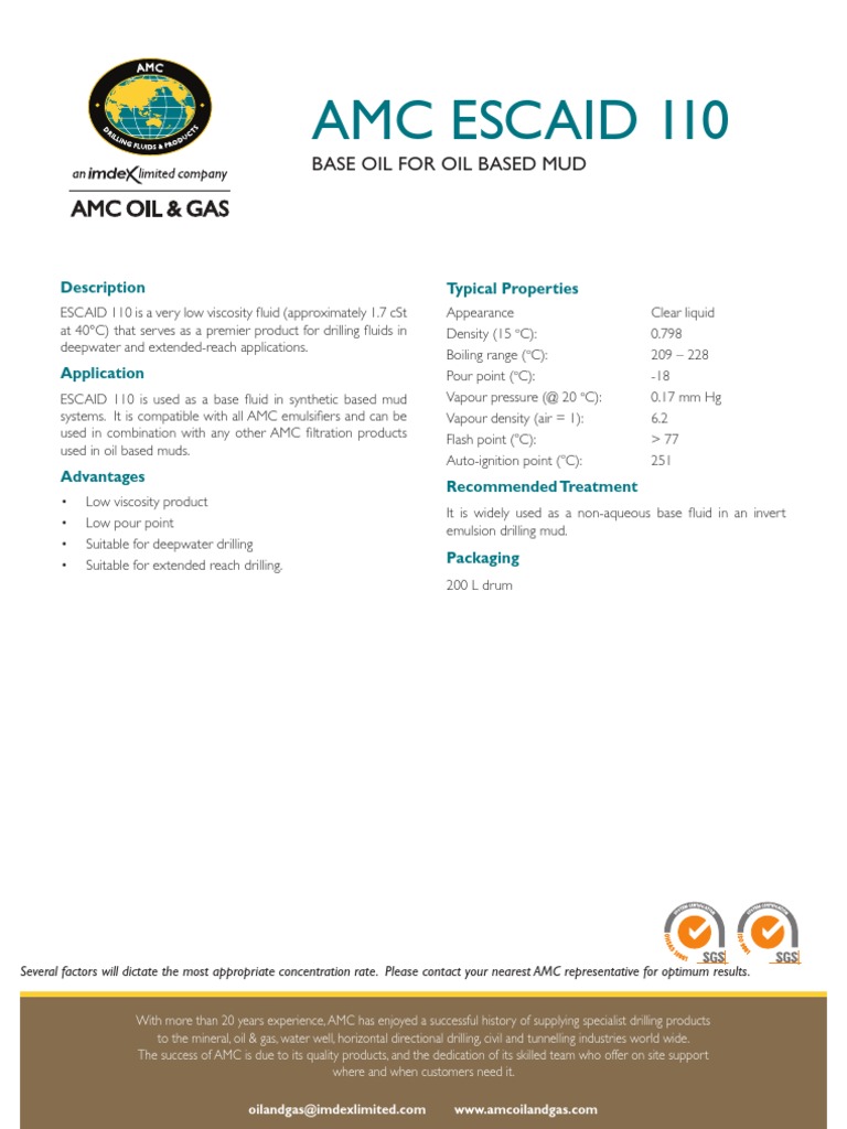 AMC Escaid 110 | PDF | Viscosity | Chemical Engineering