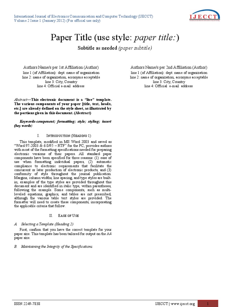 Paper Title (Use Style: Paper Title:) : Subtitle As Needed (Paper ...